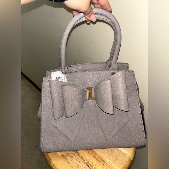 Bags | Large Grey Purse With Bow | Poshmark